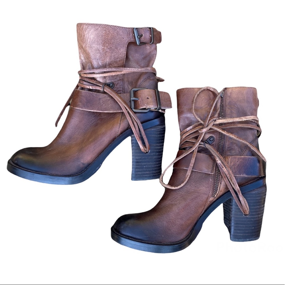 Vince Camuto Silas Brown Leather Ankle Booties (Size … - Gem